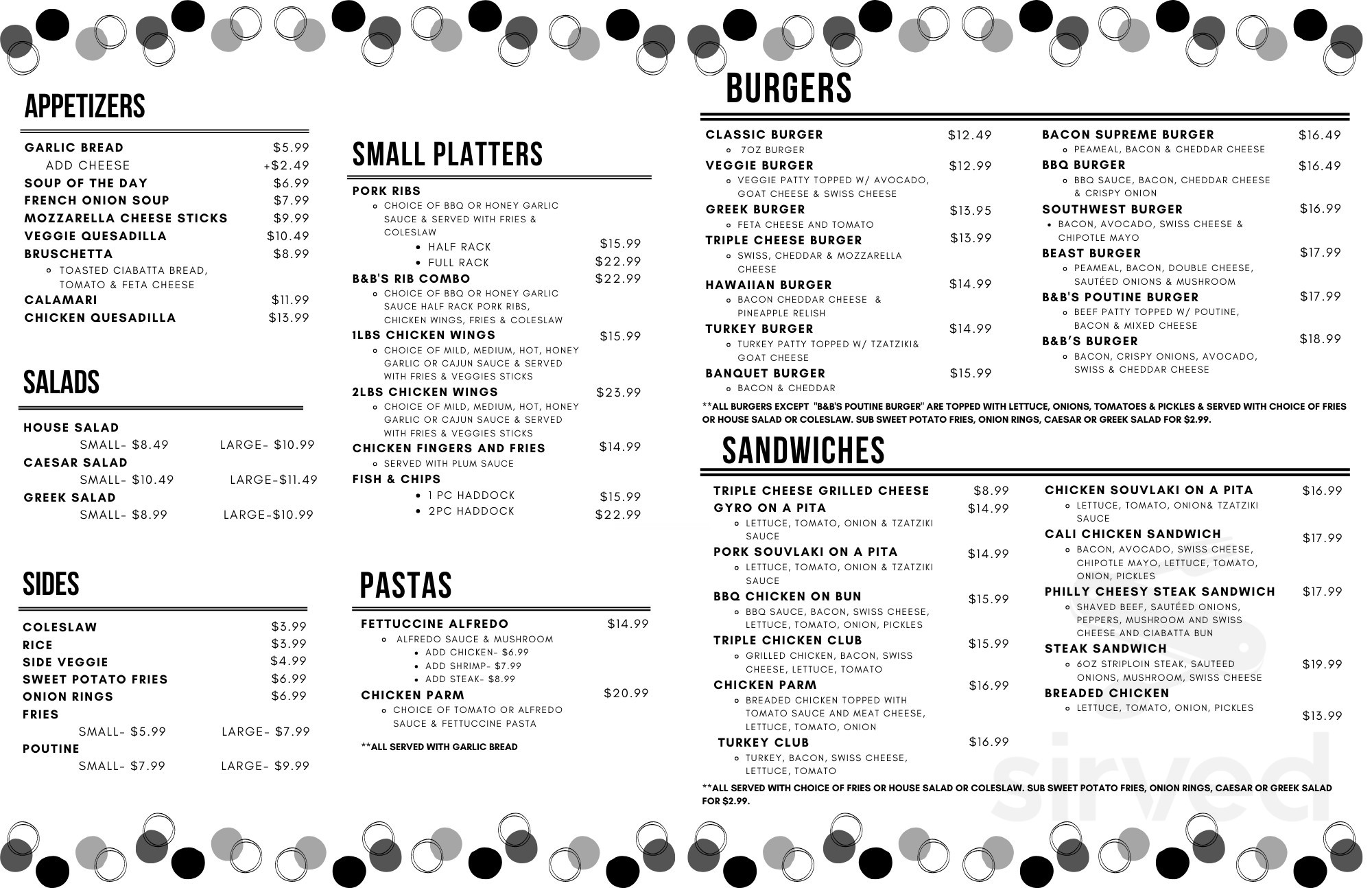 Burgers N Burgers menu in Alton, Ontario, Canada