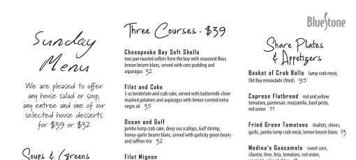 Menu for Bluestone Restaurant in Timonium, MD | Sirved