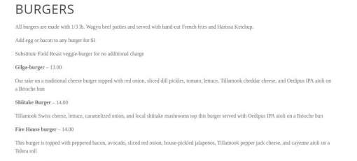 Menu for Gilgamesh Brewing: The River in Independence, OR | Sirved
