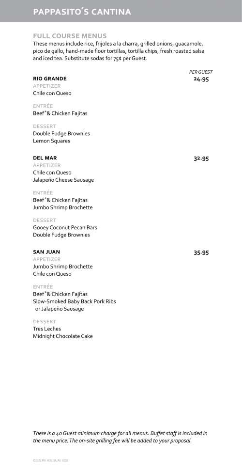 Pappas Catering menu in Houston, Texas, USA