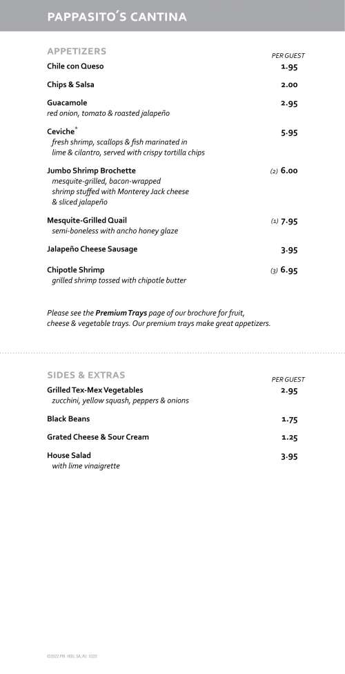 Pappas Catering menu in Houston, Texas, USA