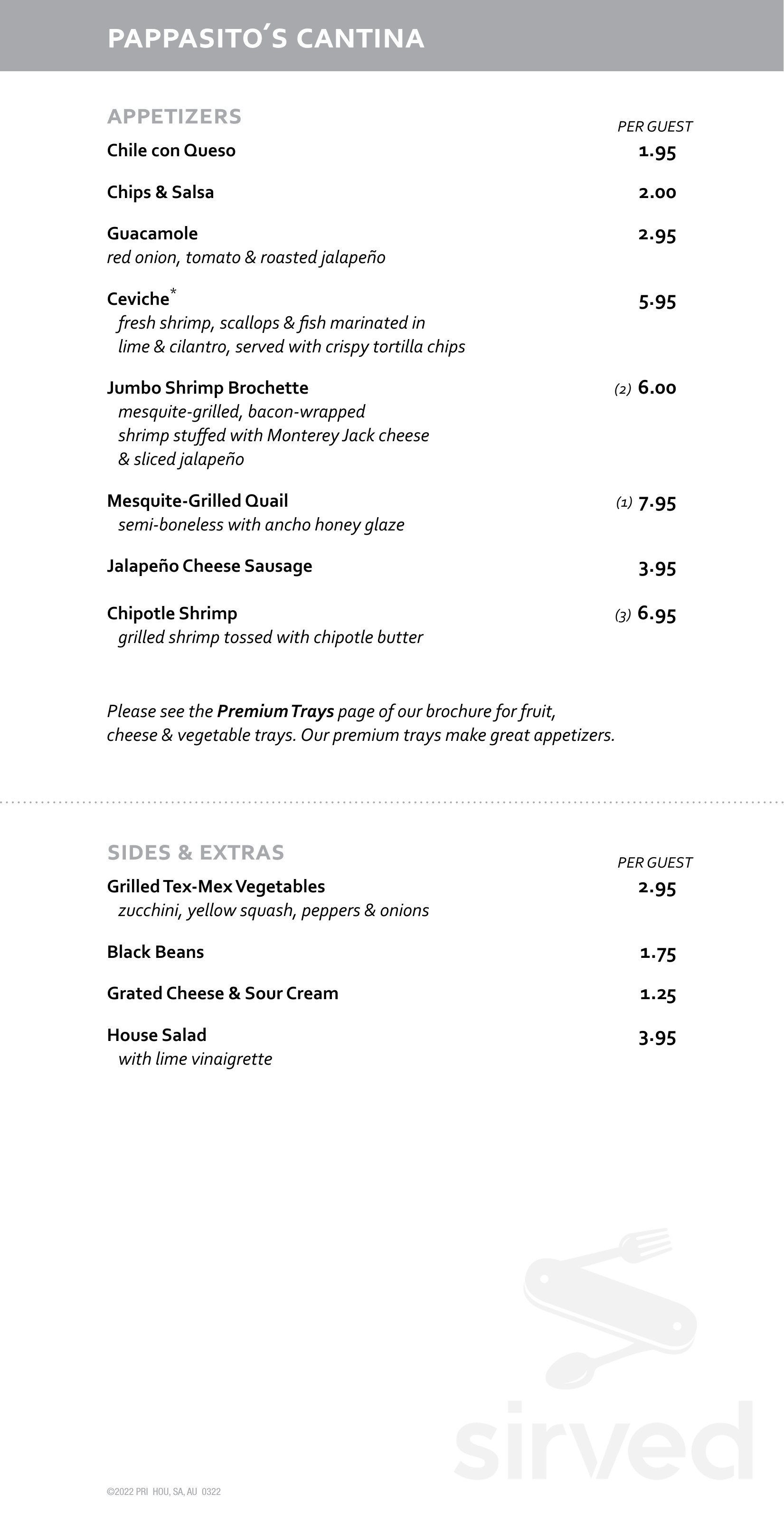 Pappas Catering menu in Houston, Texas, USA