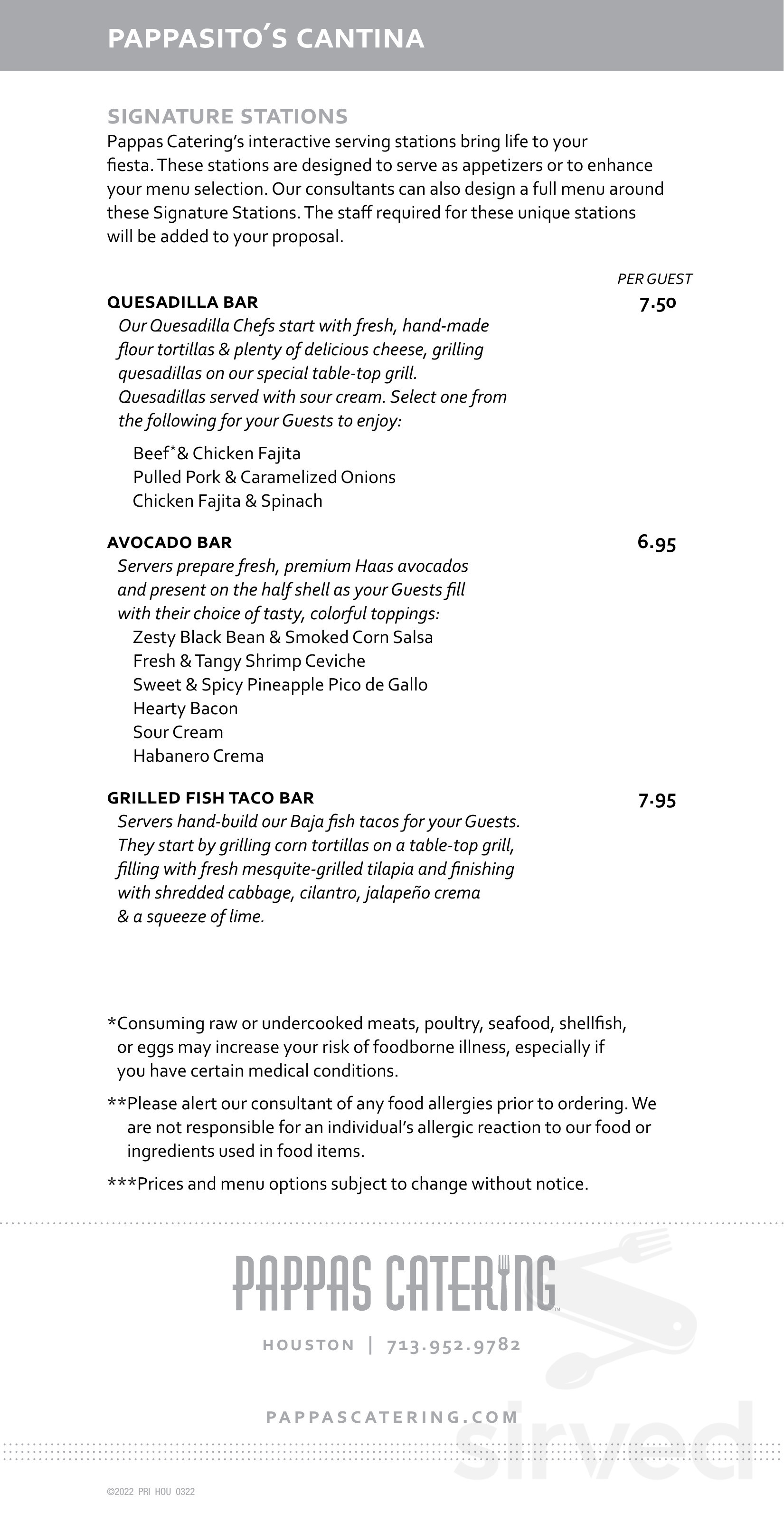 Pappas Catering menu in Houston, Texas, USA