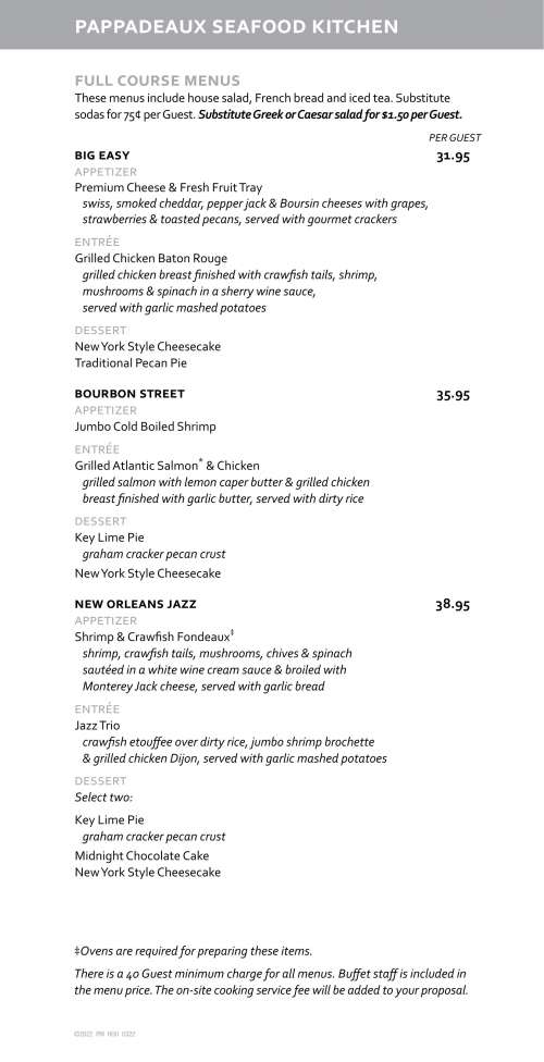 Pappas Catering menu in Houston, Texas, USA