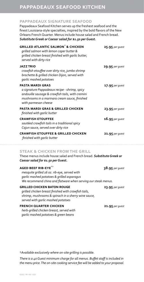 Pappas Catering menu in Houston, Texas, USA