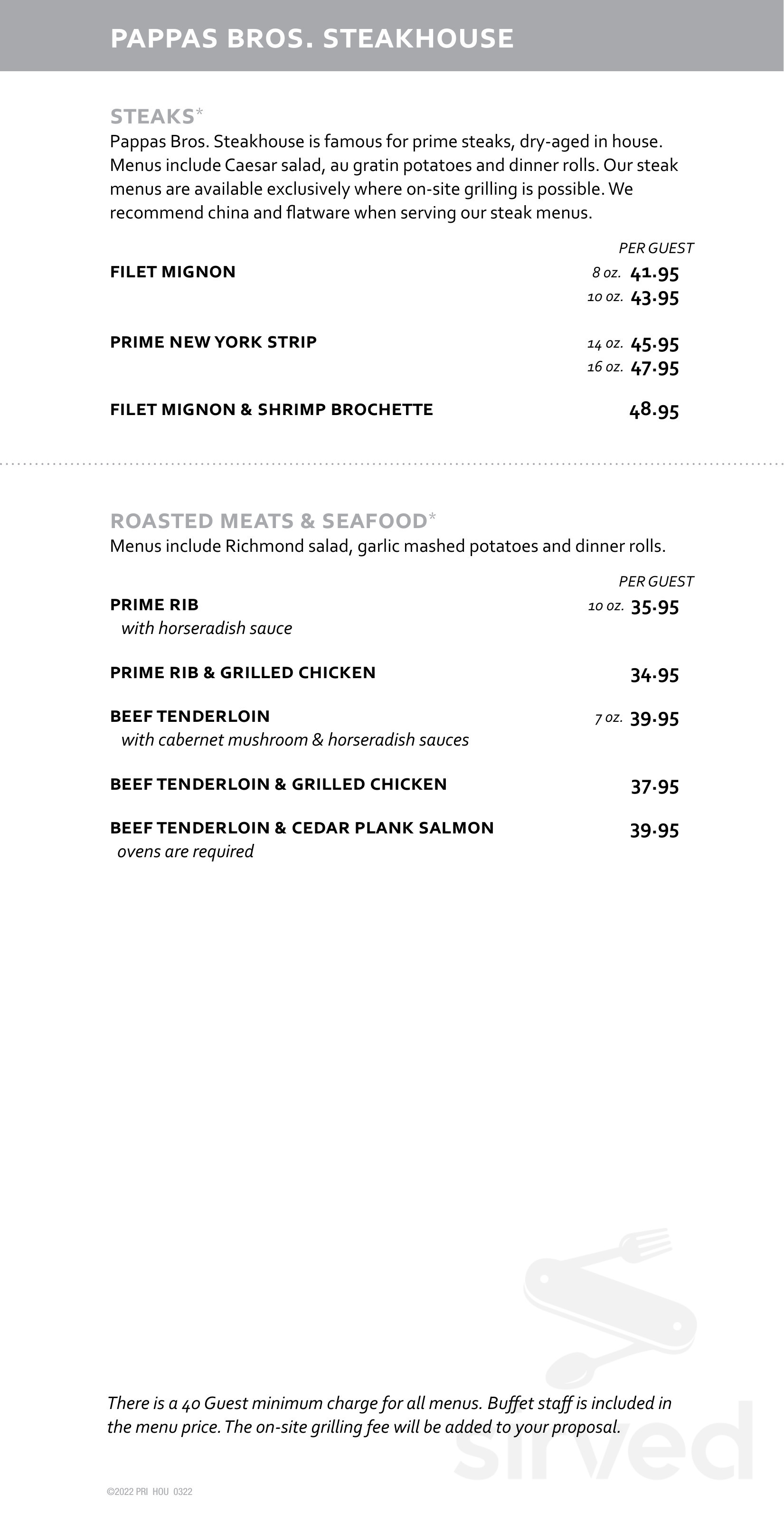 Pappas Catering menu in Houston, Texas, USA