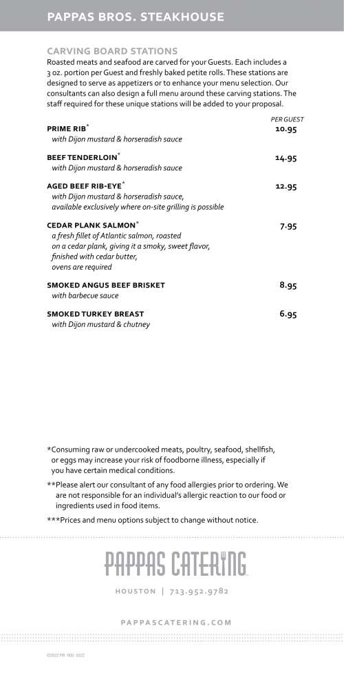 Pappas Catering menu in Houston, Texas, USA