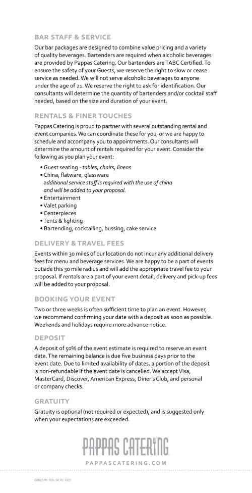 Pappas Catering menu in Houston, Texas, USA