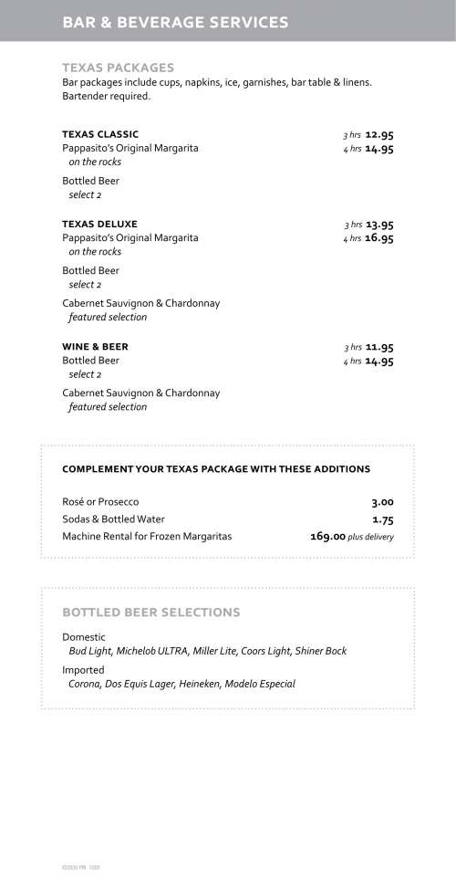 Pappas Catering menu in Houston, Texas, USA