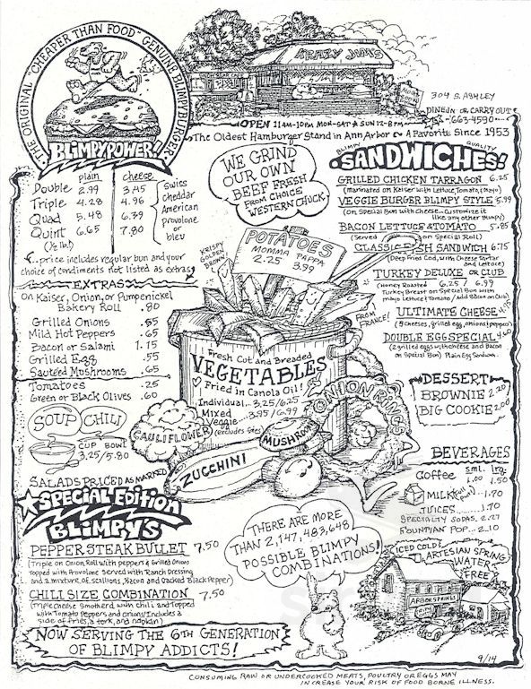Menu for Krazy Jim's Blimpy Burger in Ann Arbor, MI | Sirved