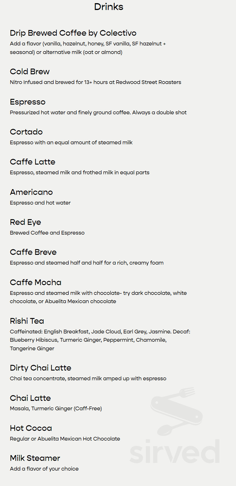 Menu - Minocqua WI's Cafe Sonder | Sirved