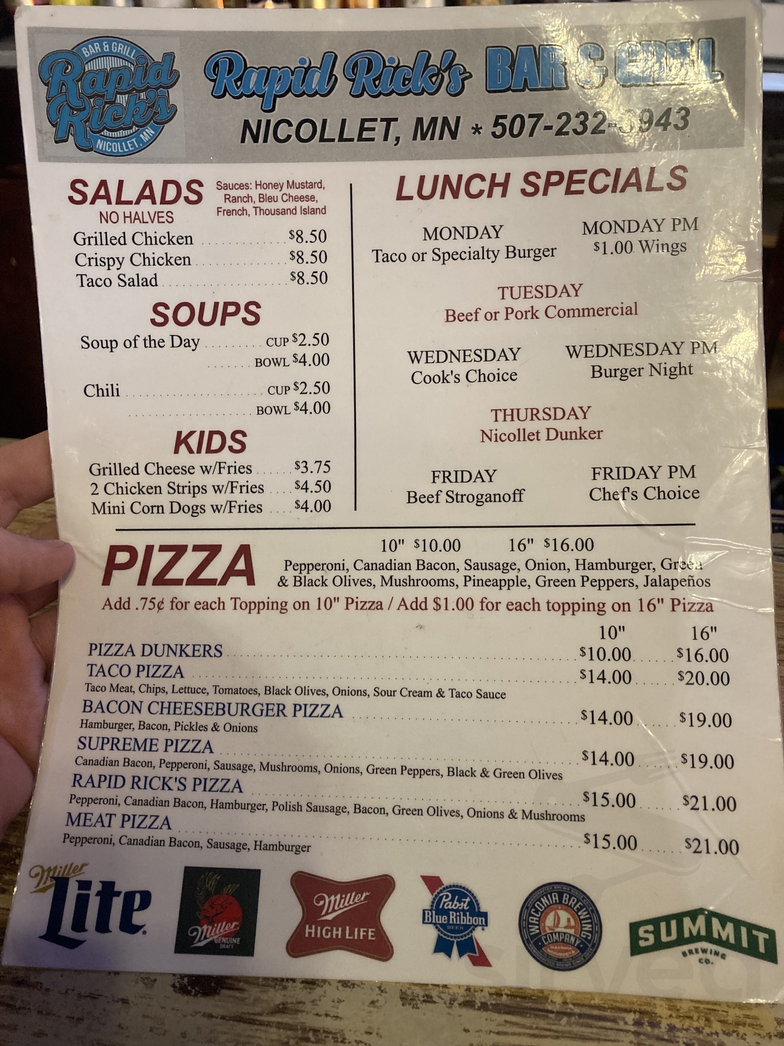 Rapid Rick's Bar & Grill menus in Nicollet, Minnesota, United States