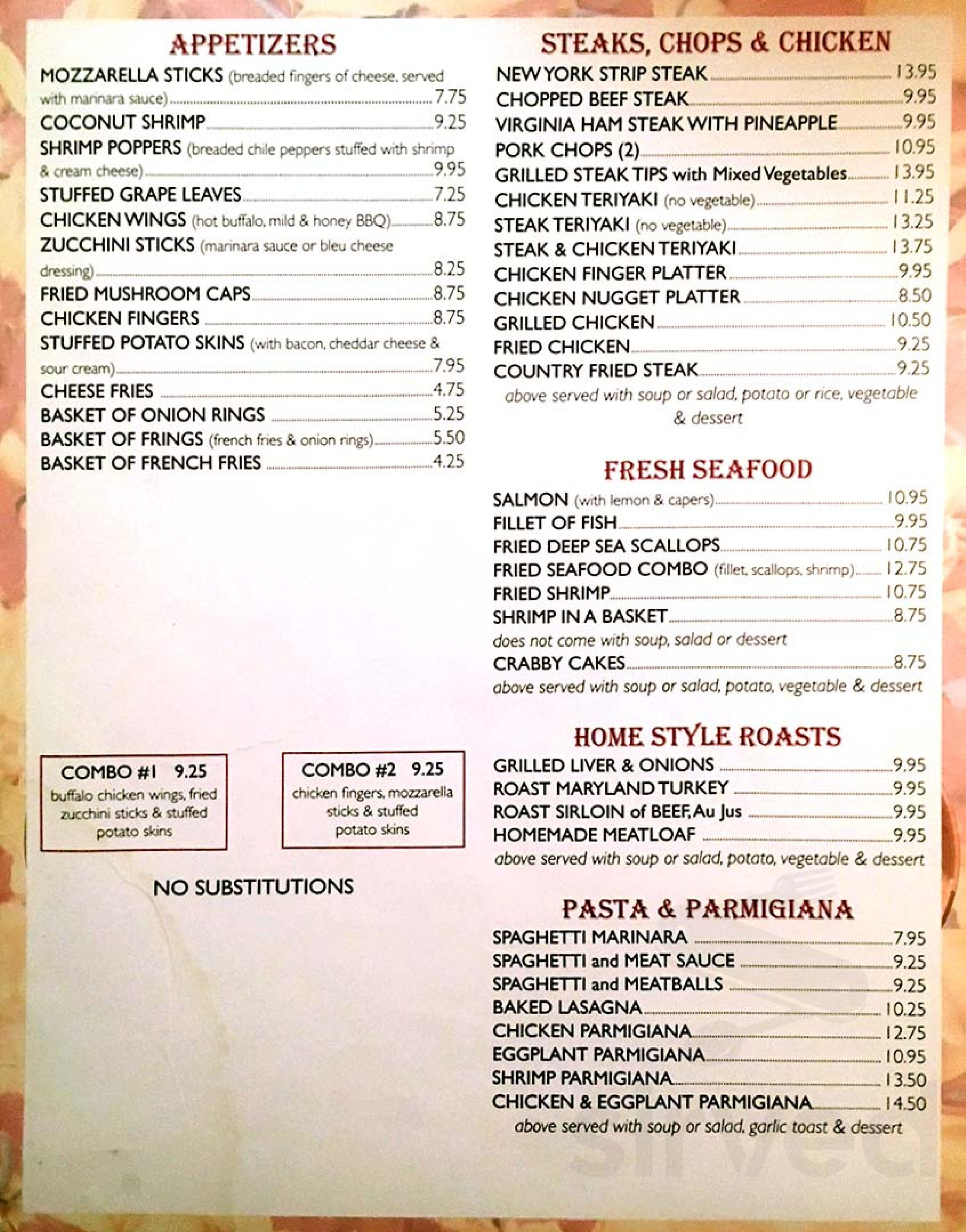 Three Coins Diner menu in Tampa, Florida, USA