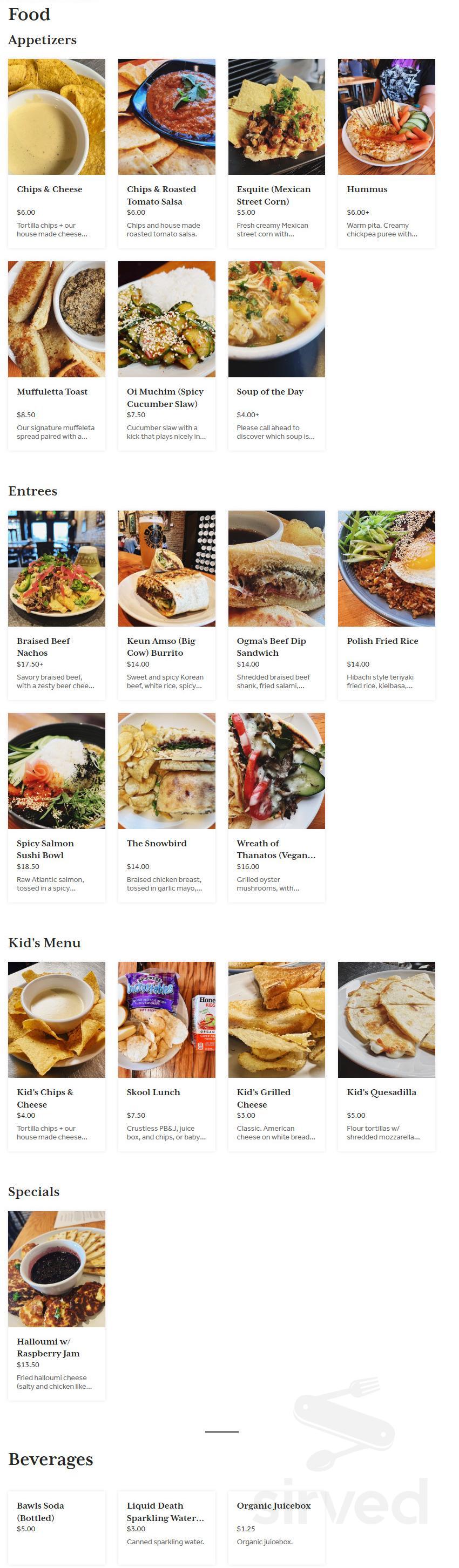 Menu Jackson Mis Ogma Brewing Co Sirved