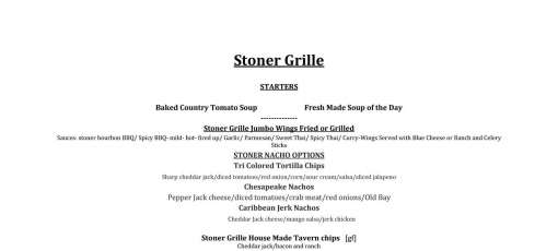 Menu for Stoner Grille in Lancaster, PA | Sirved