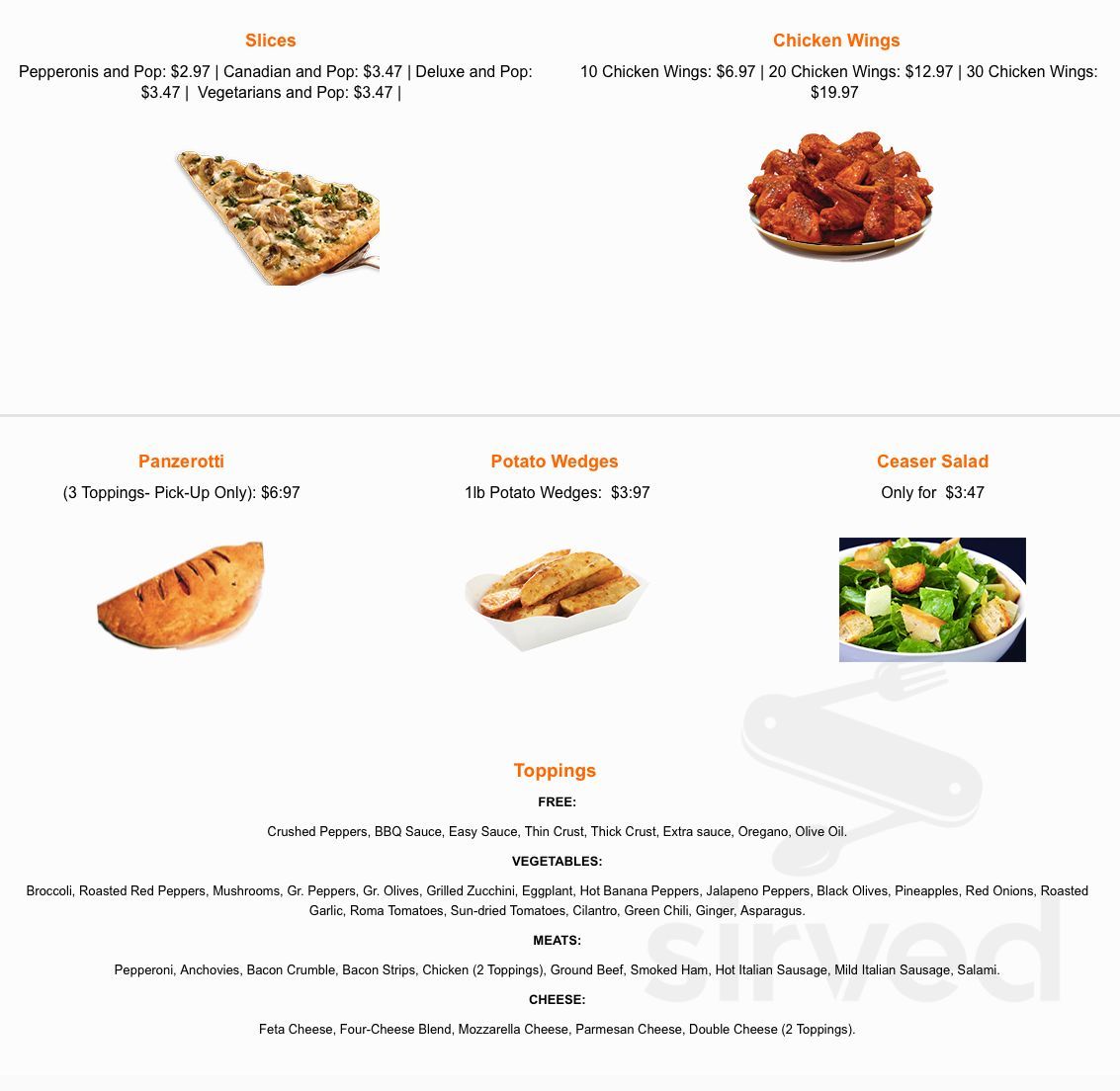 Menu - Cambridge ON's Cambridge Pizza | Sirved