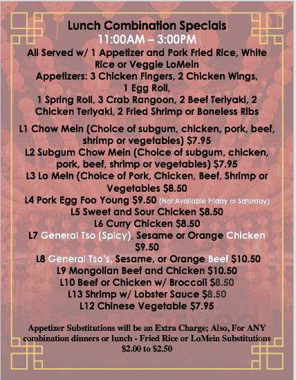 Fortune Cookie menu in Windham, Maine, USA