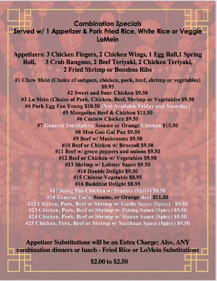 Fortune Cookie menu in Windham, Maine, USA