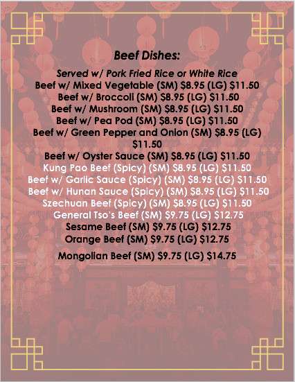 Fortune Cookie menu in Windham, Maine, USA