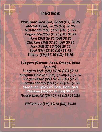Fortune Cookie menu in Windham, Maine, USA
