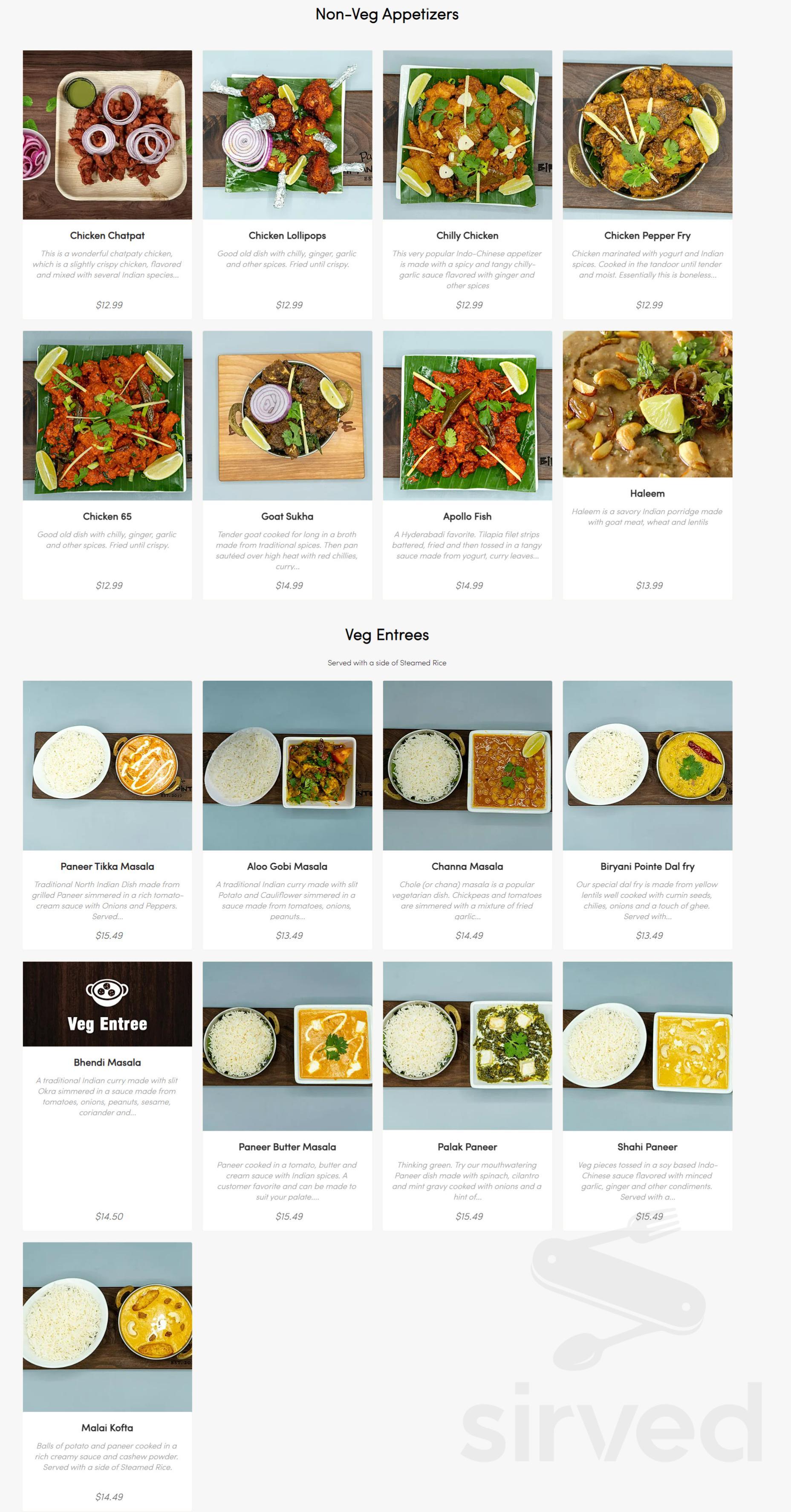 Paradise Biryani Pointe menu in Herndon, Virginia, USA