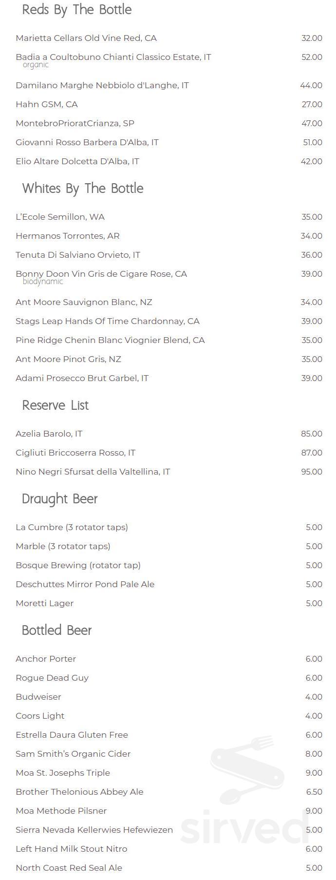 Menu - Albuquerque NM's Farina Alto Pizzeria & Wine Bar | Sirved