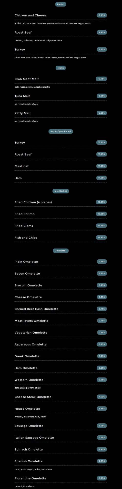 Ocean Grill Longneck menu in Millsboro, Delaware, USA