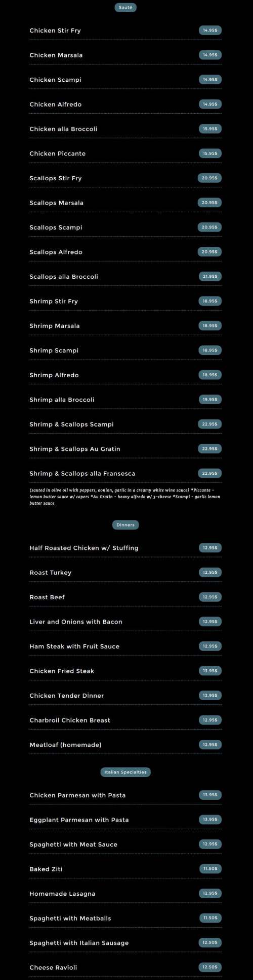 Ocean Grill Longneck menu in Millsboro, Delaware, USA