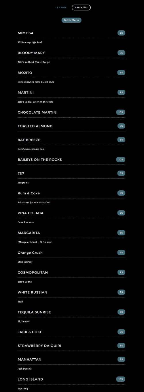 Ocean Grill Longneck menu in Millsboro, Delaware, USA