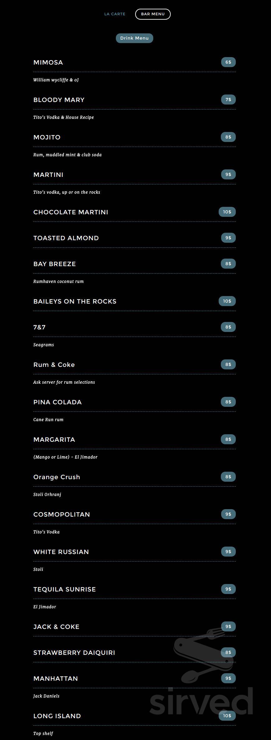 Menu for Ocean Grill Longneck in Millsboro, DE | Sirved