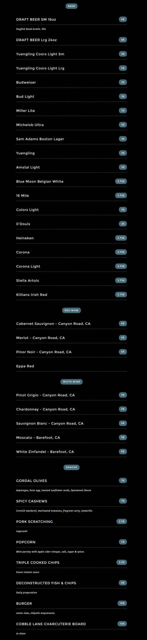 Ocean Grill Longneck menu in Millsboro, Delaware, USA