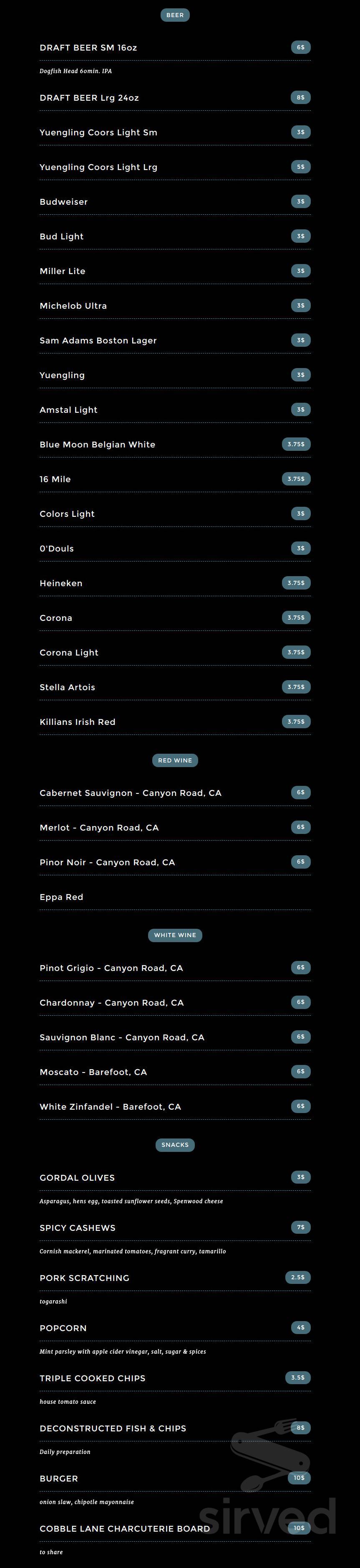 Ocean Grill Longneck menu in Millsboro, Delaware, USA