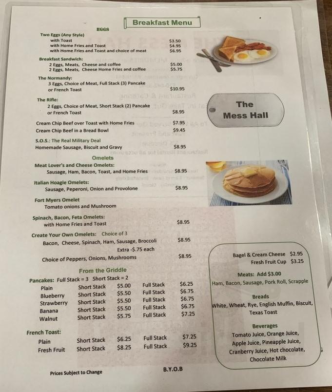 Kelly's Mess Hall menu in Moscow, Pennsylvania, USA