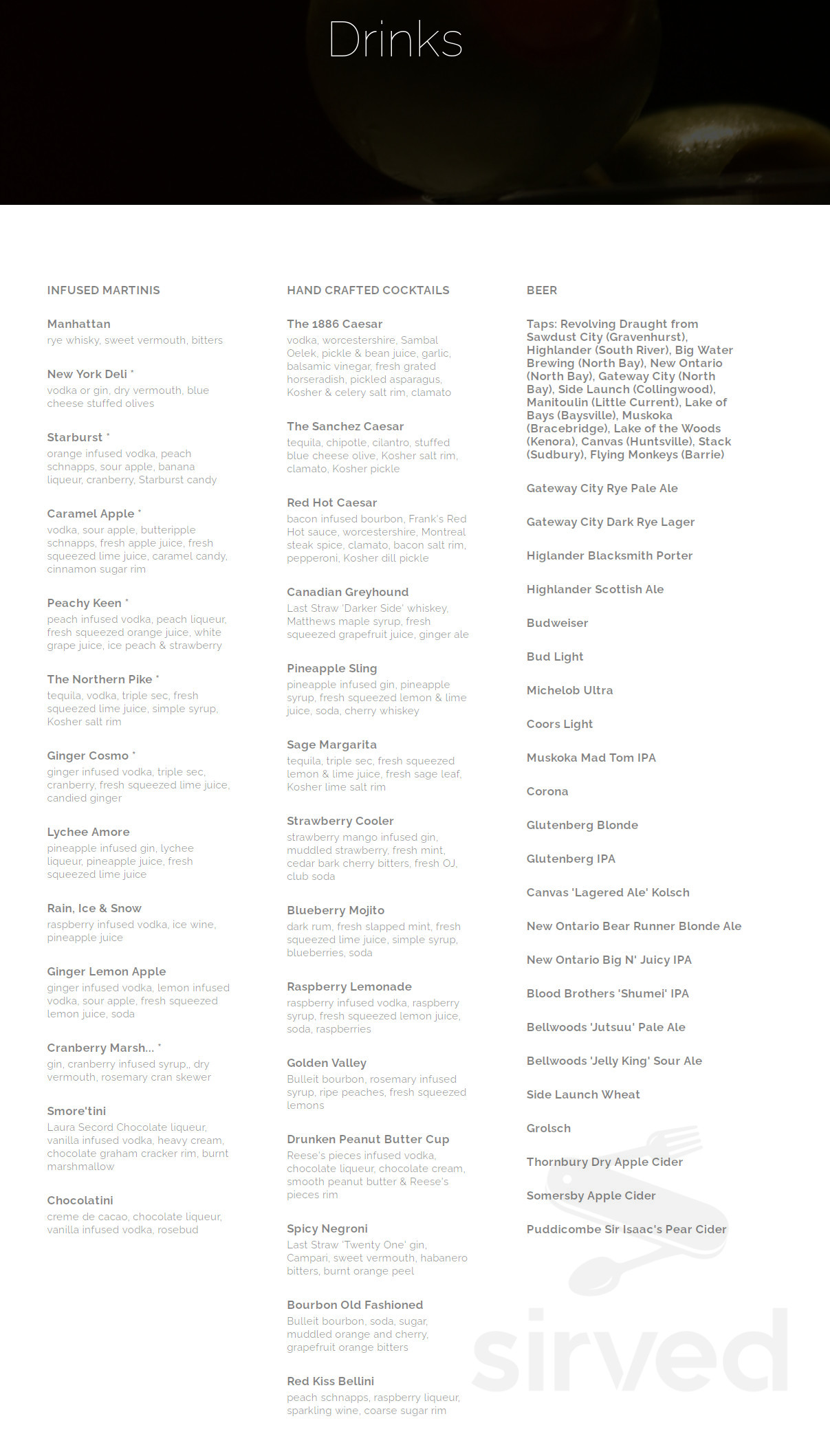 Menu - Callander ON's 1886 Lake House Bistro | Sirved