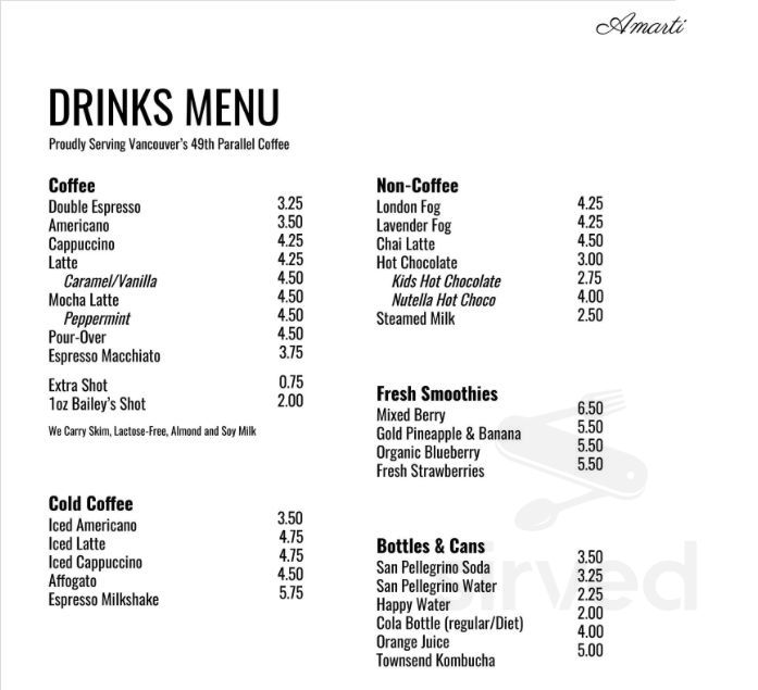 Menu - Abbotsford BC's Cafe Amarti | Sirved