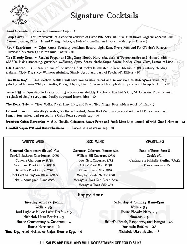 Cajun Roux Bar & Grill menus in Hoover, Alabama, United States