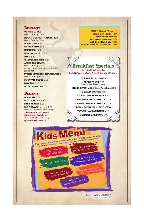 The Falls Kitchen menu in Little Falls, New Jersey, USA