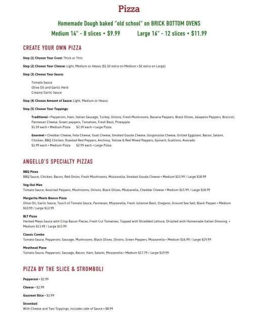 Angello's 2 Go menu in Canton, Ohio, USA