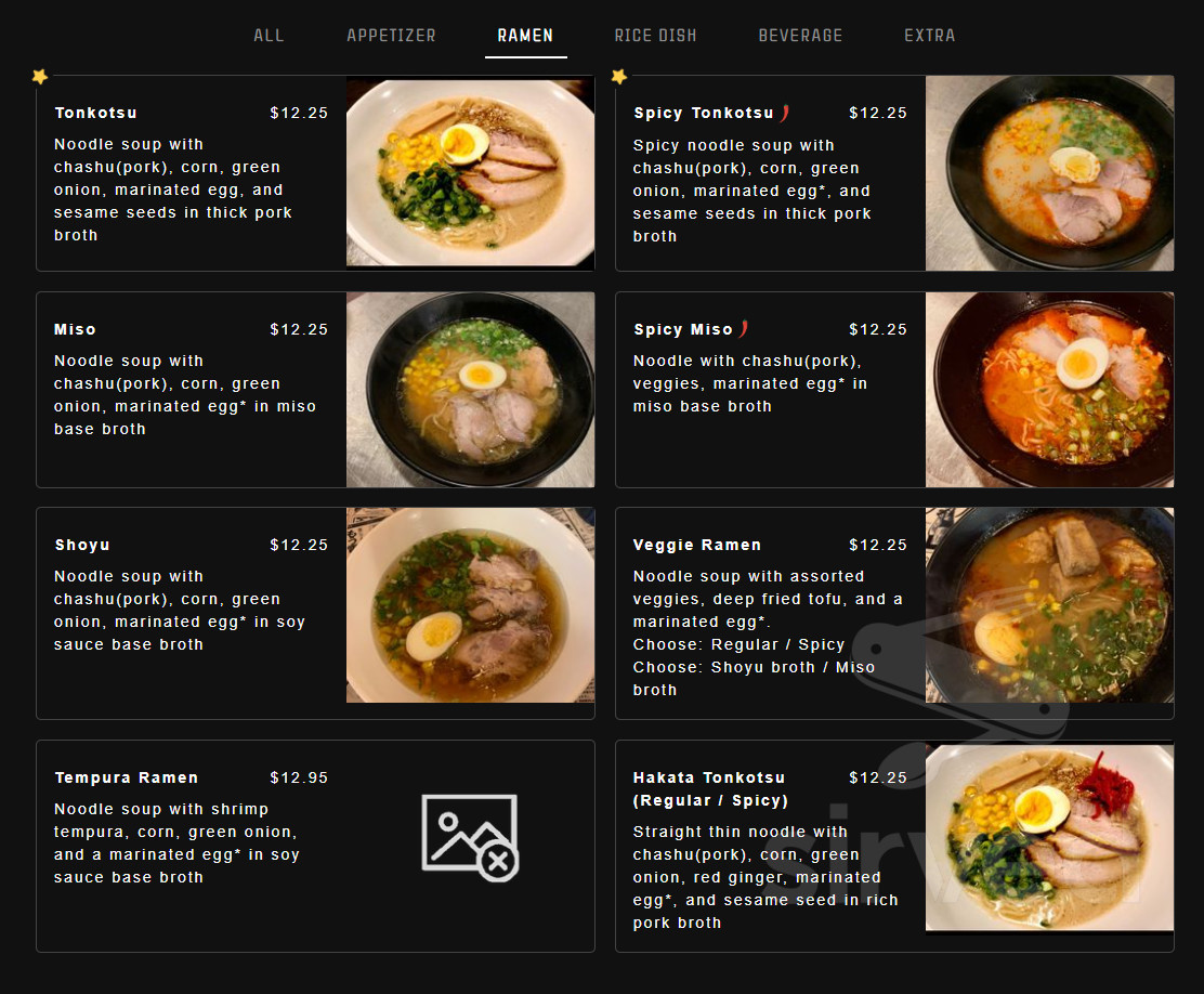Ramen Kid menu in Madison, Wisconsin, USA