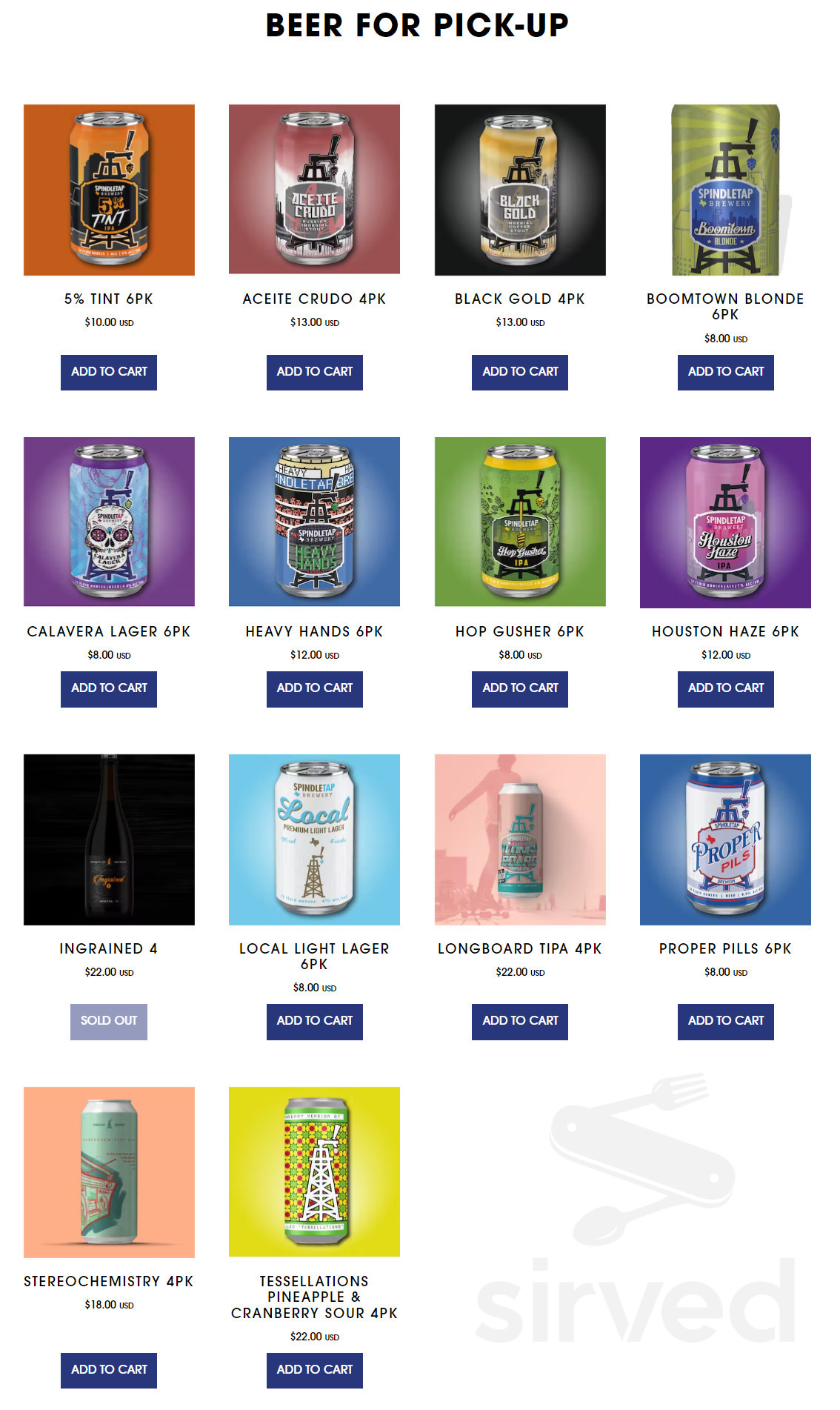 Spindletap Brewery menu in Houston, Texas, USA