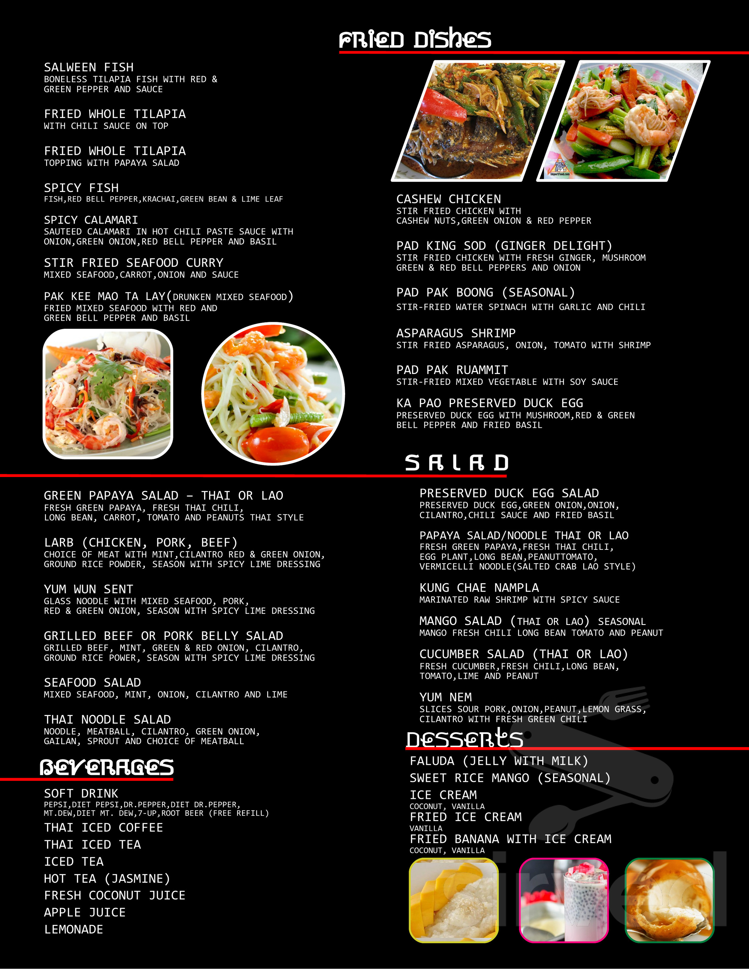 Salween Thai menu in Omaha, Nebraska, USA