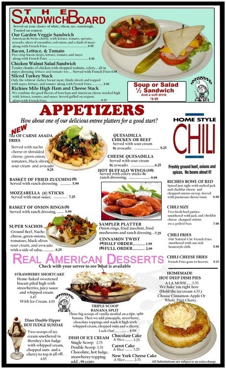 Richie's Diner menu in Victorville, California, USA