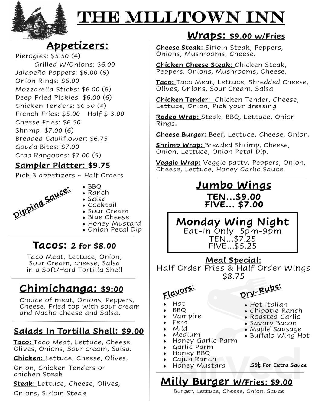 Milltown Inn Inc menu in Sayre, Pennsylvania, USA