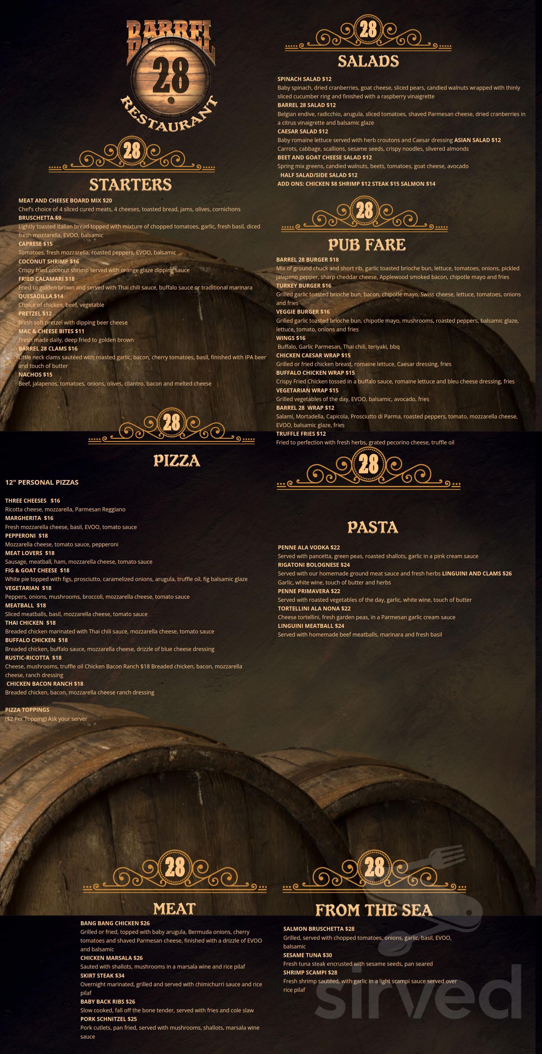Barrel 28 menu in Florida, New York, USA