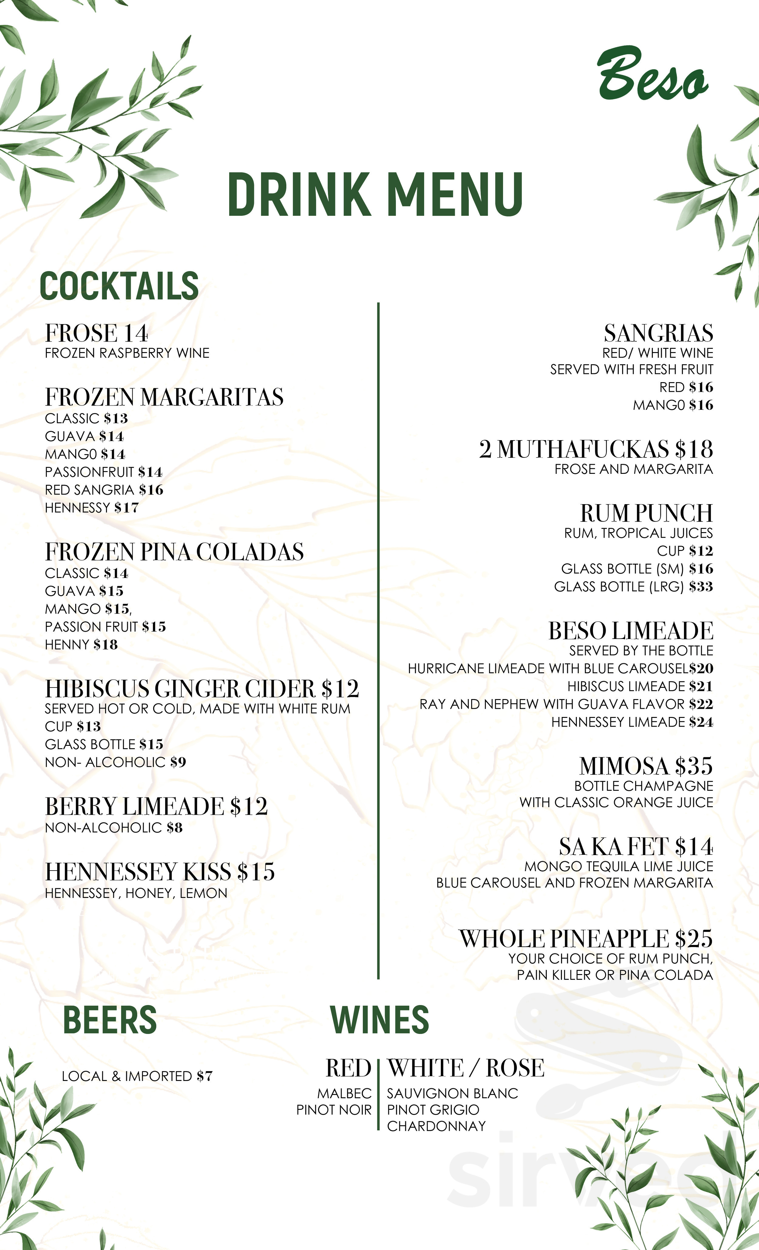 Brooklyn Beso menu in Brooklyn, New York, USA