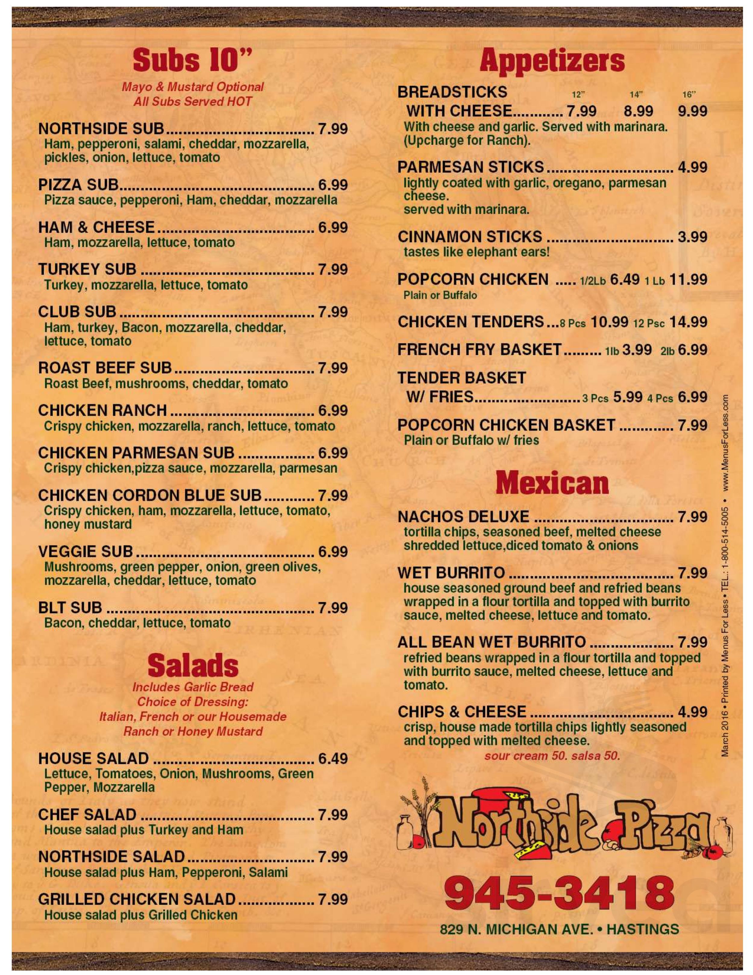Northside Pizza menus in Hastings, Michigan, United States