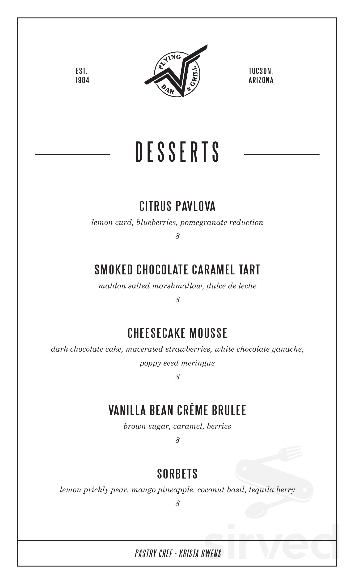 Flying V Bar & Grill menu in Tucson, Arizona, USA