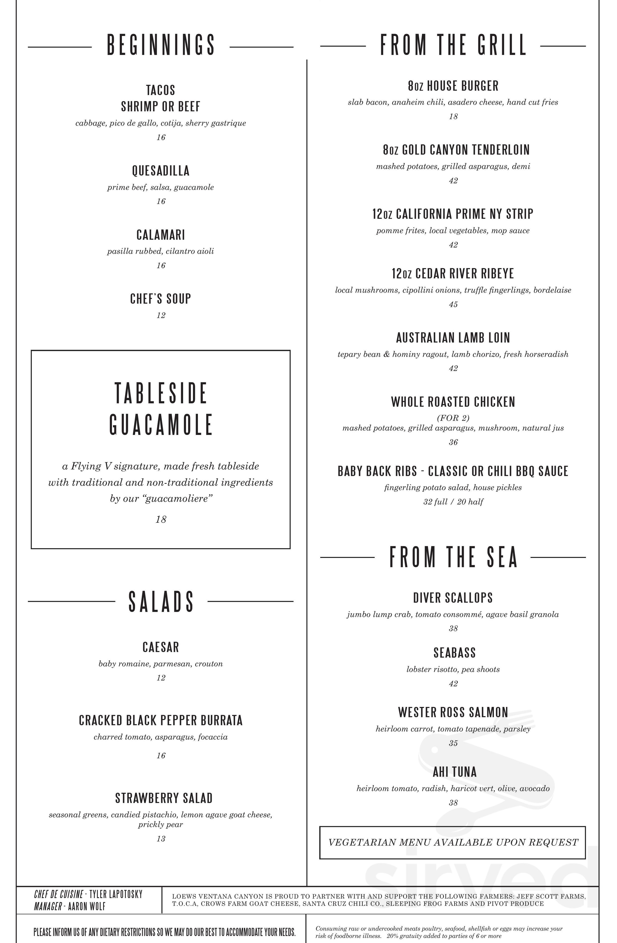 Flying V Bar & Grill menu in Tucson, Arizona, USA