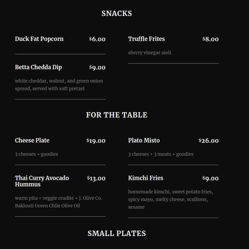 SoLa menu in Oxford, Mississippi, USA