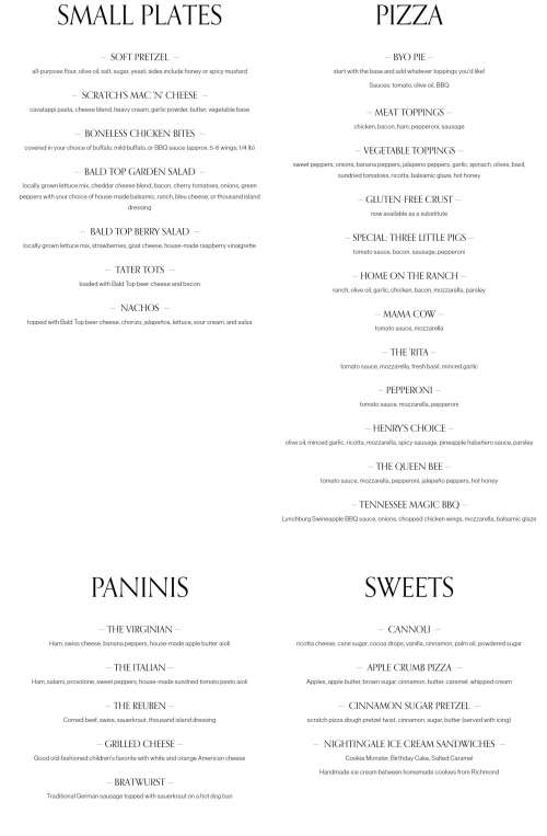 Bald Top Brewing Co. menu in Madison, Virginia, USA